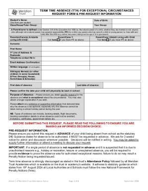 Fillable Online Term Time Absence (tta) for Exceptional Circumstances Request Form Fax Email ...