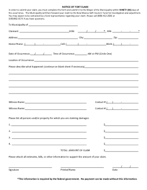 Fillable Online Notice of Tort Claim Submission Form Fax Email Print ...