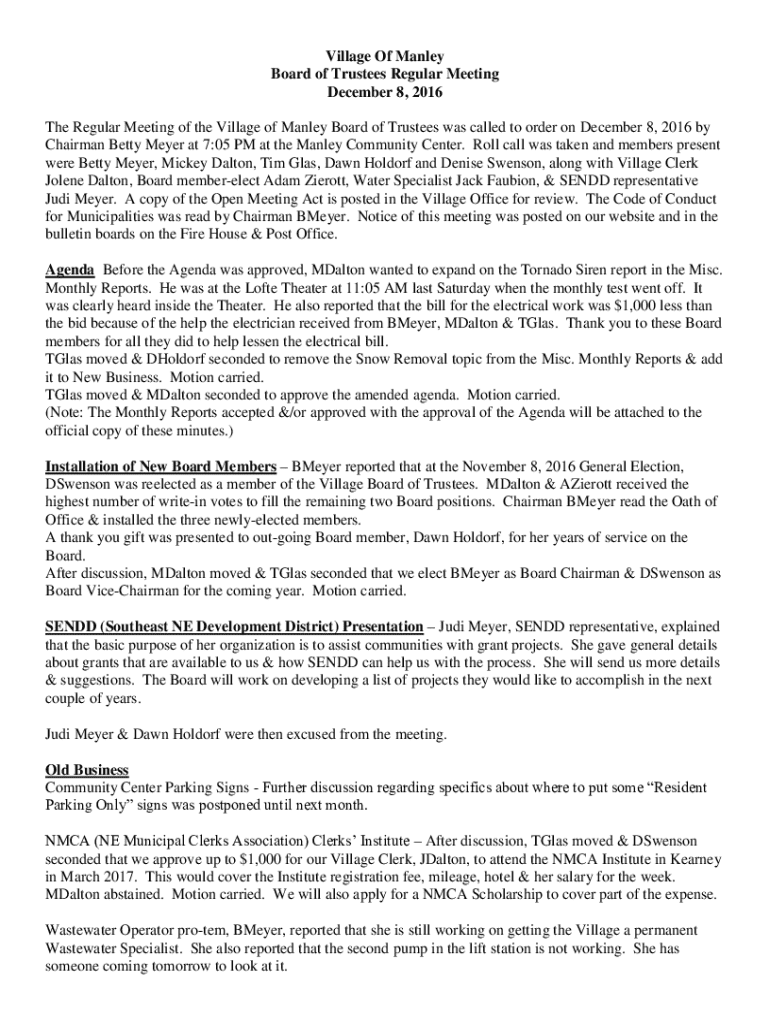 Fillable Online Official Site of Village of Manley, Nebraska Fax Email ...