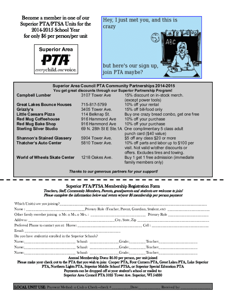 Fillable Online Become a Member of Superior Pta/ptsa Units Fax Email ...