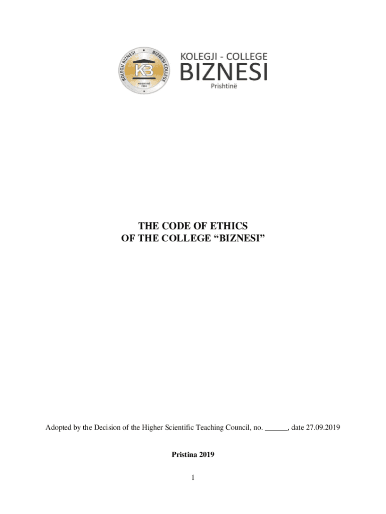Fillable Online the Code of Ethics of the College 'biznesi' Fax Email ...