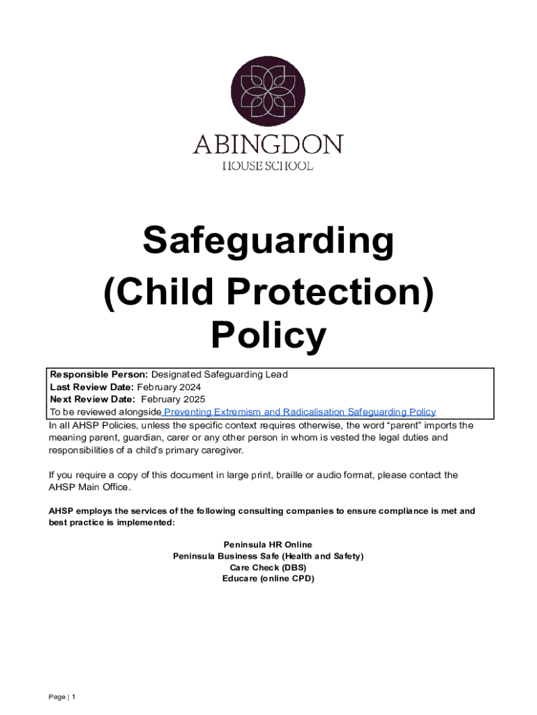 Fillable Online Safeguarding (child Protection) Policy Fax Email Print ...