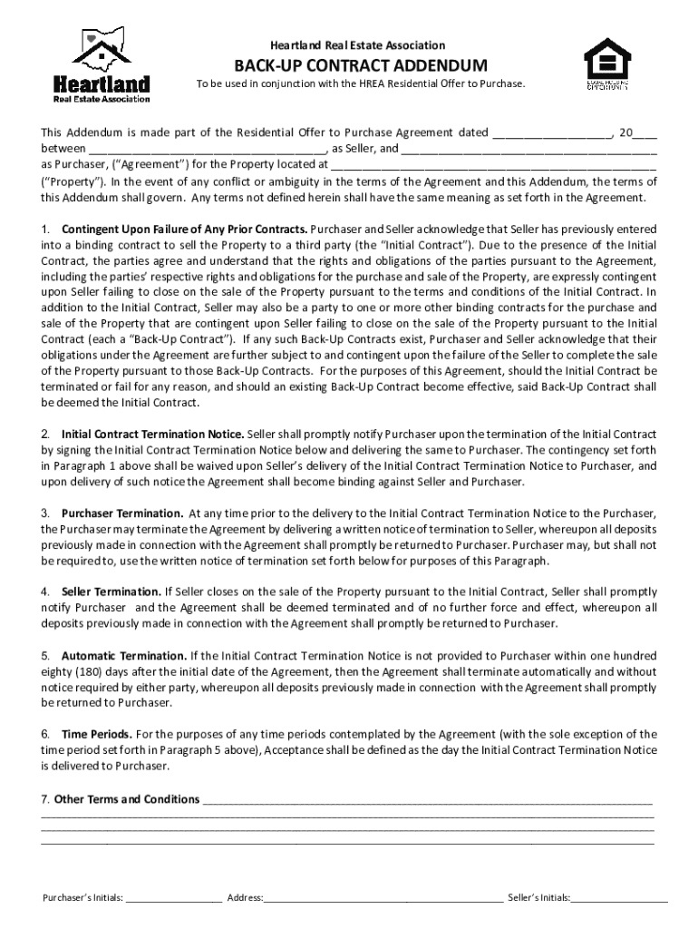 Fillable Online Back-up Contract Addendum for Residential Offer to ...