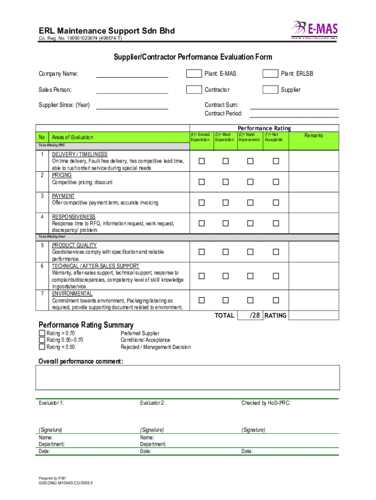 Fillable Online Supplier/contractor Performance Evaluation Fax Email Print - pdfFiller