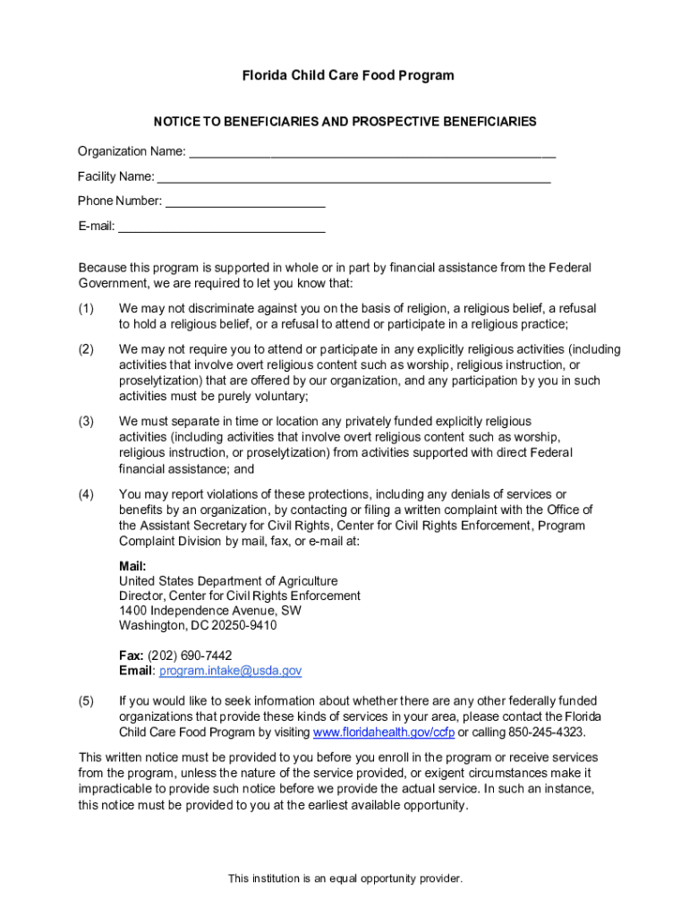Fillable Online Notice to Beneficiaries and Prospective Beneficiaries ...