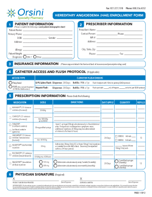 Fillable Online Hereditary Angioedema (hae) Prescription Form Fax Email ...