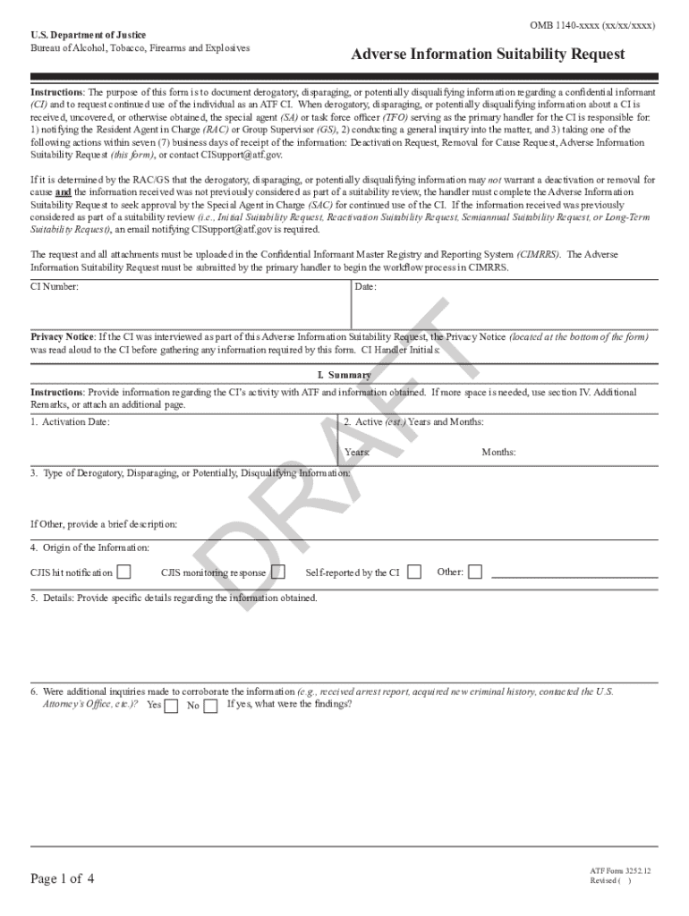 Fillable Online Adverse Information Suitability Request. ATF Form 3252.12 Adverse Information ...