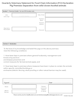Fillable Online Quarterly Veterinary Statement - Fci Declaration Fax ...
