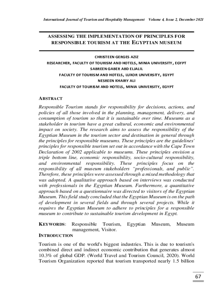 Fillable Online Assessing the Implementation of Principles for Responsible Tourism at the ...