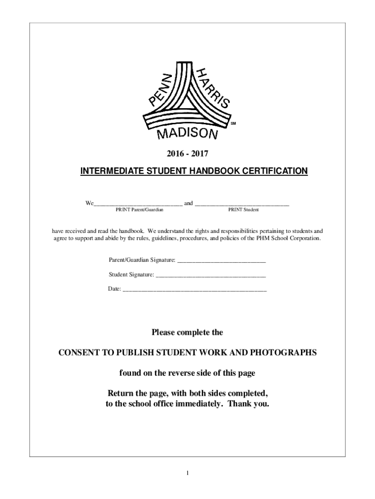 Fillable Online Parent/Guardian/Student Handbook Signature Form 2024 ...