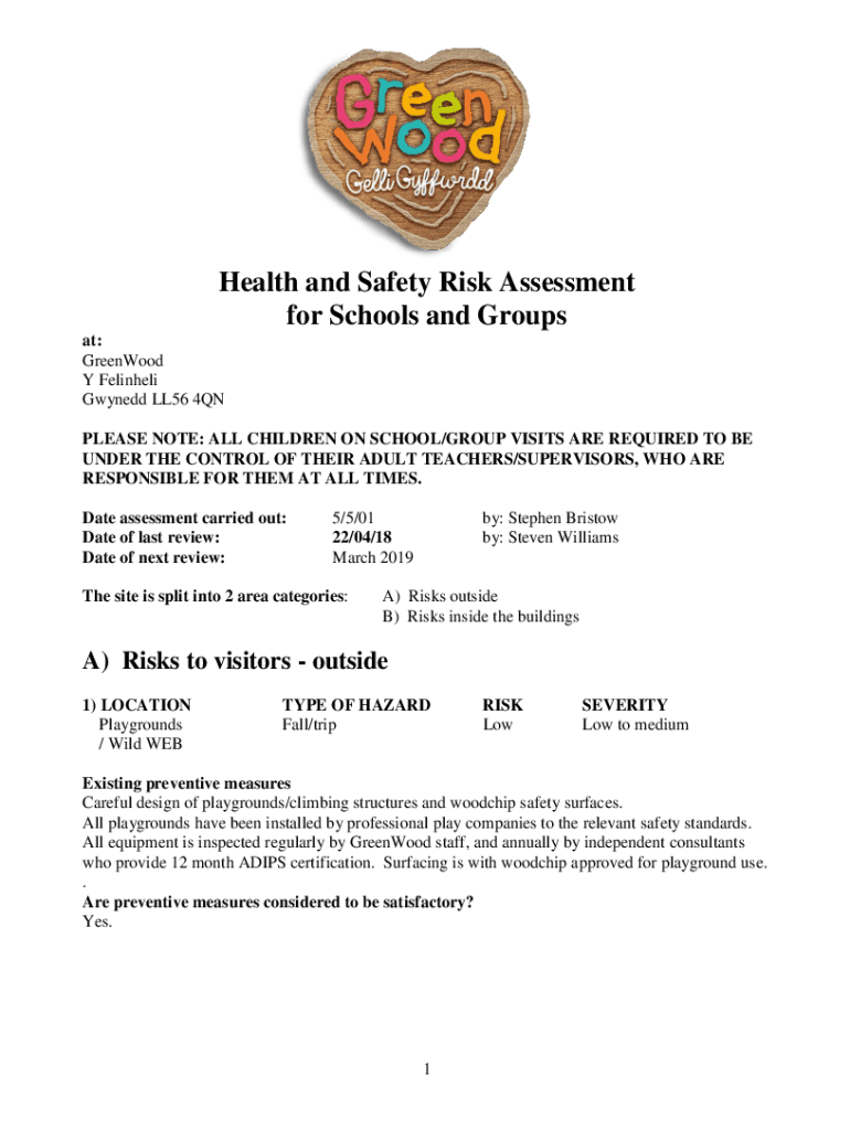 Fillable Online Health and Safety Risk Assessment for Schools and ...