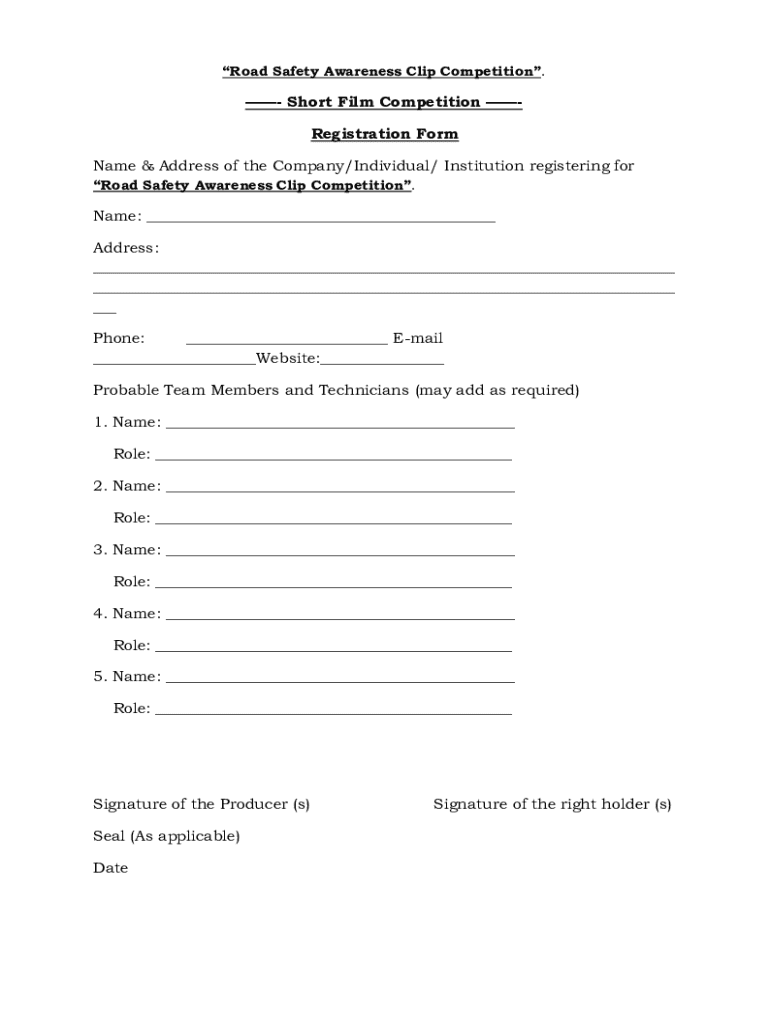 Fillable Online Short Film Competition Registration Fax Email Print ...