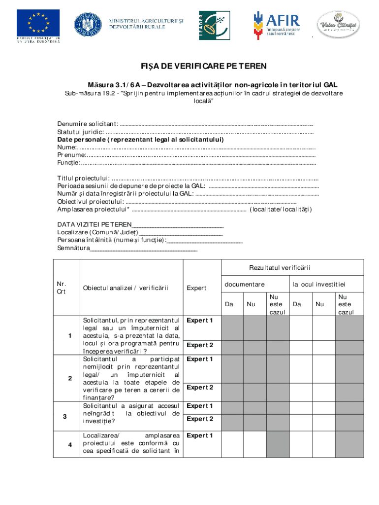 Fillable Online Anexa 20 - Fisa de verificare pe terenmetodologia de ...