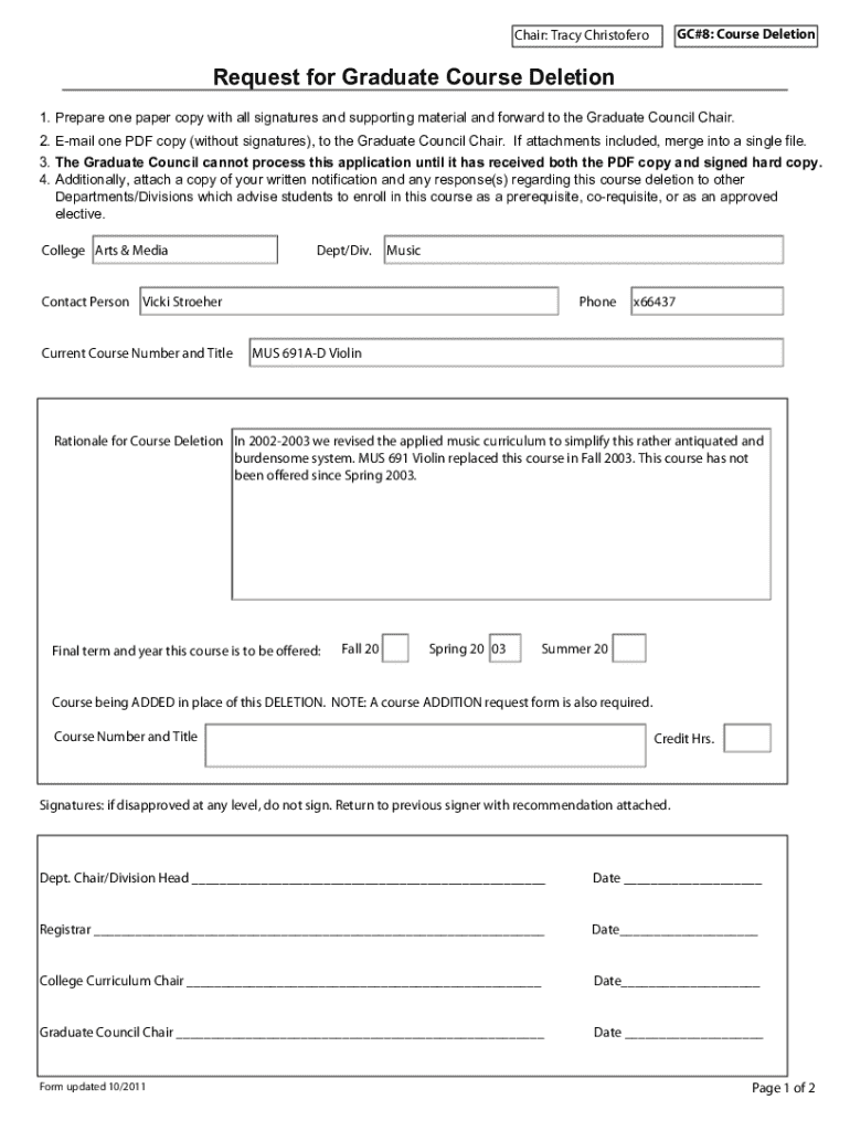 Fillable Online Request for Graduate Course Deletion Fax Email Print - pdfFiller
