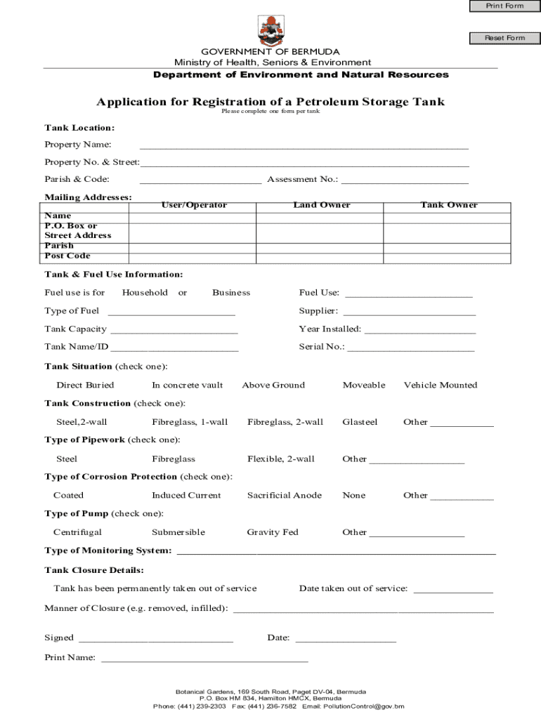Fillable Online Petroleum Storage Tank Registration Application Fax ...