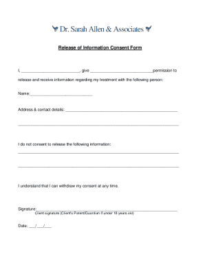 Fillable Online Release of Information Consent Form Fax Email Print - pdfFiller