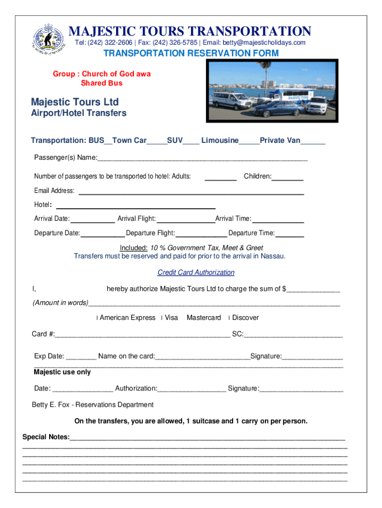 Fillable Online Majestic Tours Transportation Reservation Fax Email ...