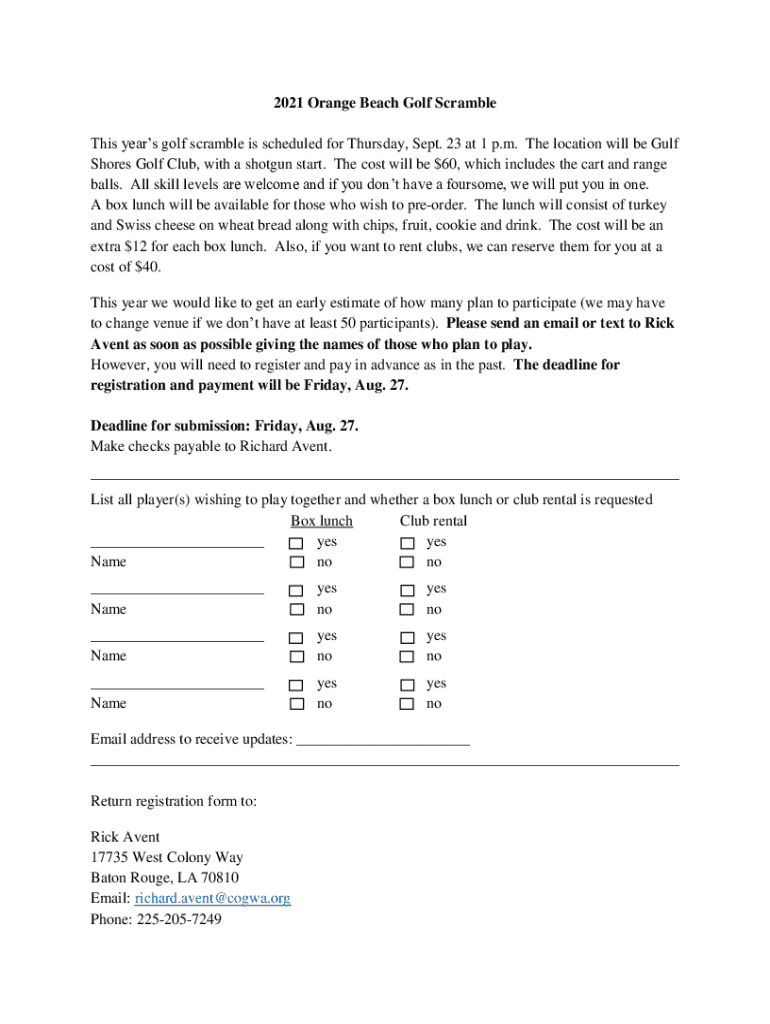Fillable Online 2021 Orange Beach Golf Scramble Fax Email Print - pdfFiller