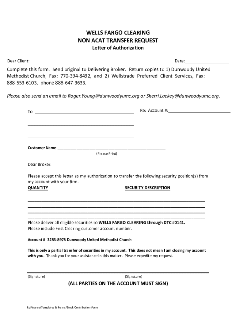 Fillable Online Wells Fargo Clearing Non Acat Transfer Request Fax ...