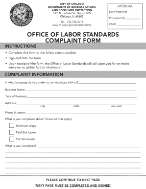 Fillable Online Office of Labor Standards Complaint Form Fax Email ...