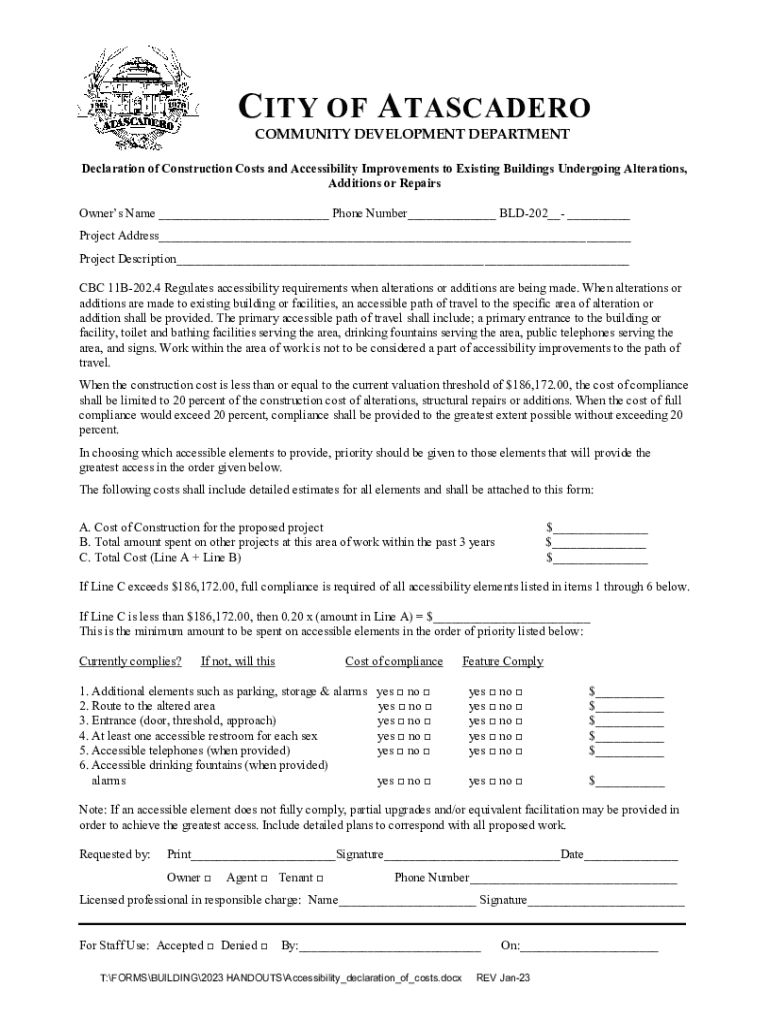Fillable Online Construction Costs and Accessibility Improvements Declaration Fax Email Print ...