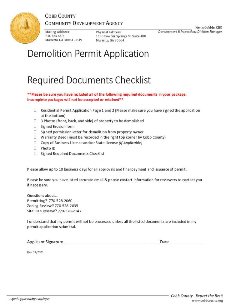 Fillable Online Cobb County Demolition Permit Application Fax Email ...