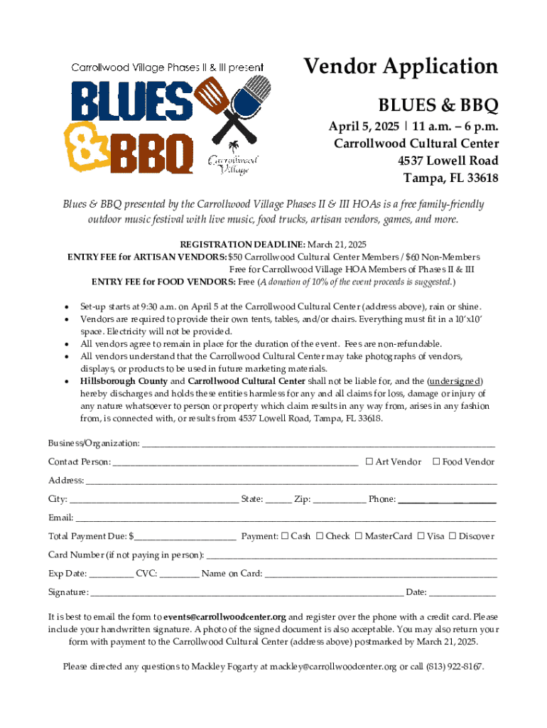 Fillable Online 2025 Blues and BBQ Vendor Form Fax Email Print - pdfFiller
