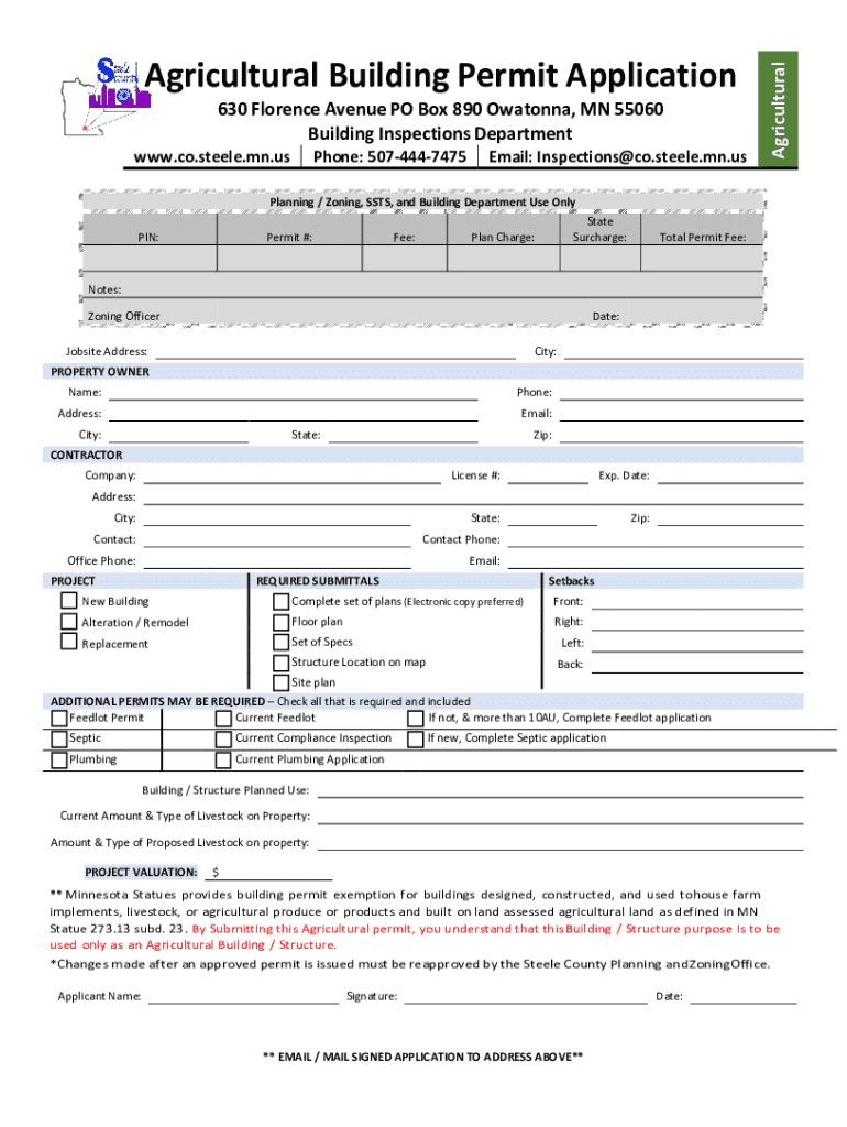 Fillable Online Agricultural Building Permit Application Fax Email ...