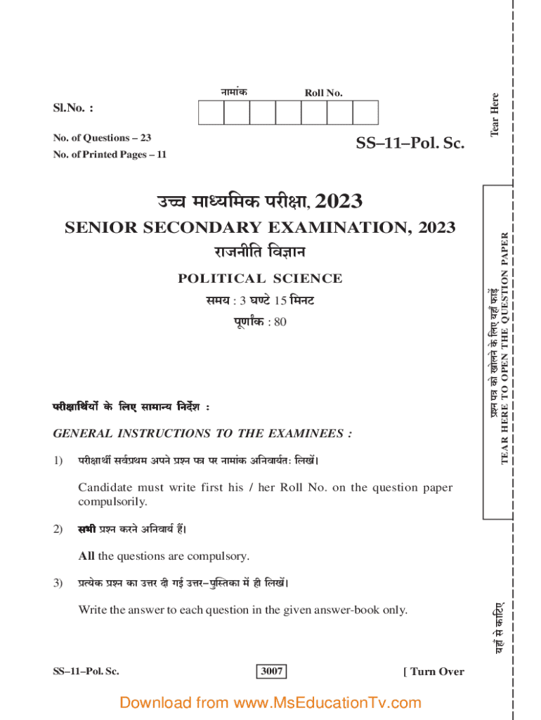 Fillable Online Senior Secondary Political Science Examination 2023 Fax ...