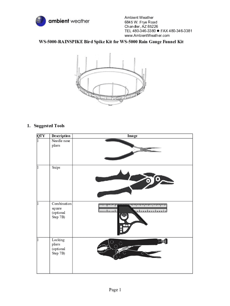 Fillable Online Installation and User Manual for Ws-5000 Bird Spike Kit Fax Email Print - pdfFiller