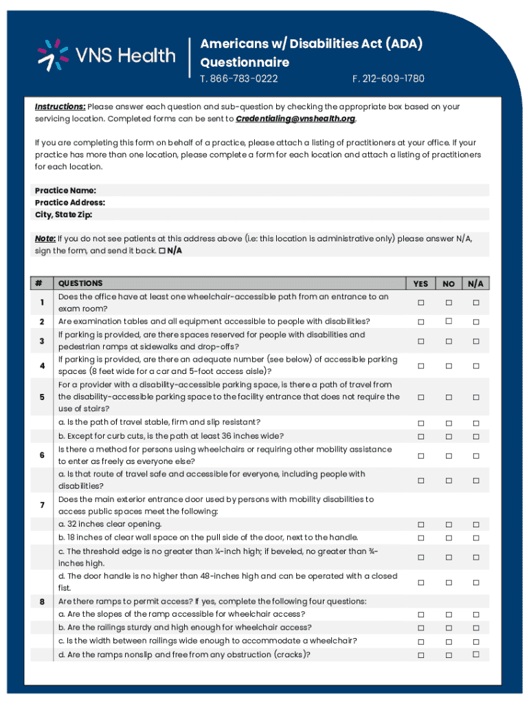 Fillable Online Americans W/ Disabilities Act (ada) Questionnaire Fax ...