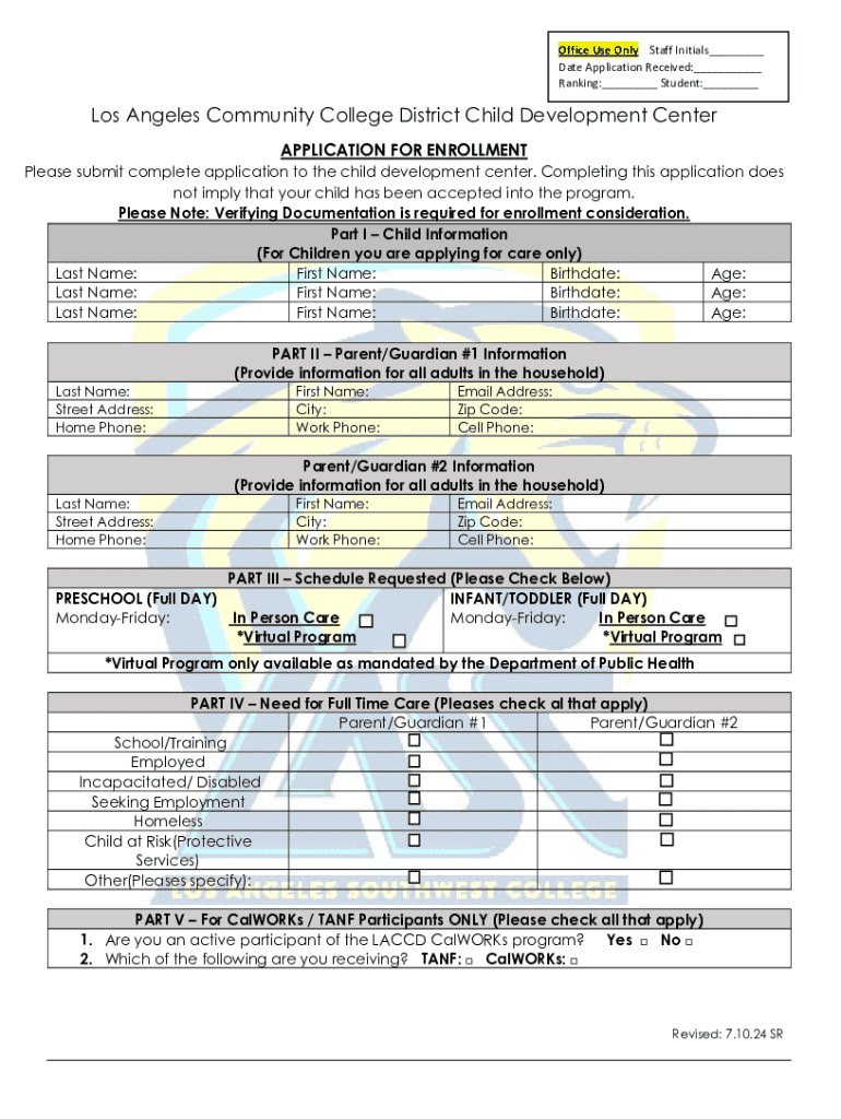 Fillable Online Application for Enrollment at Los Angeles Community ...