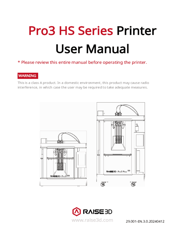 Fillable Online Raise3d Pro3 Hs Series Printer User Manual Fax Email ...