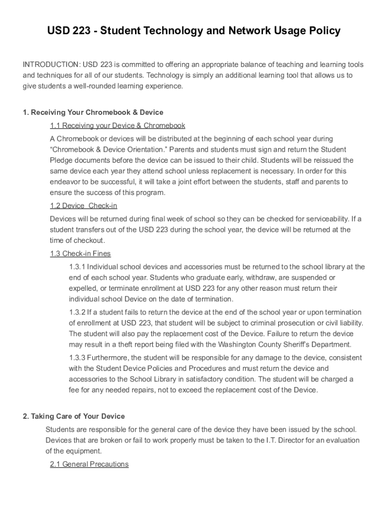 Fillable Online Student Technology and Network Usage Policy Fax Email ...