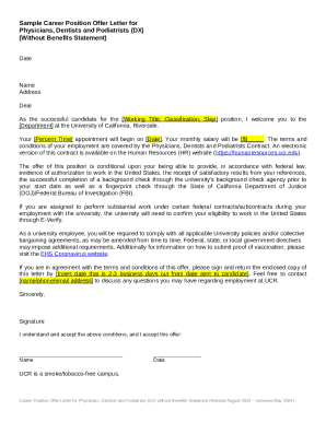 Sample Career Position Offer Letter for Physicians, Dentists and ...
