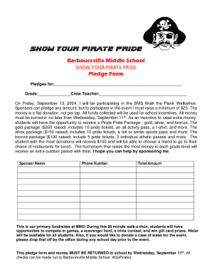 Fillable Online Bms Walk the Plank Walkathon Pledge Form Fax Email ...