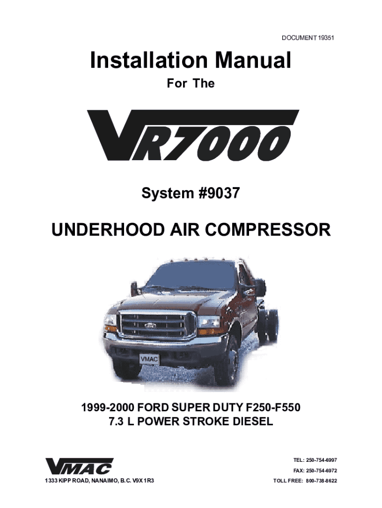 Fillable Online Installation Manual for Vmac Underhood Air Compressor ...