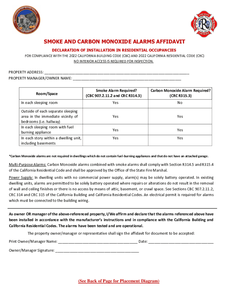 Fillable Online smoke and carbon monoxide alarms affidavit declaration ...
