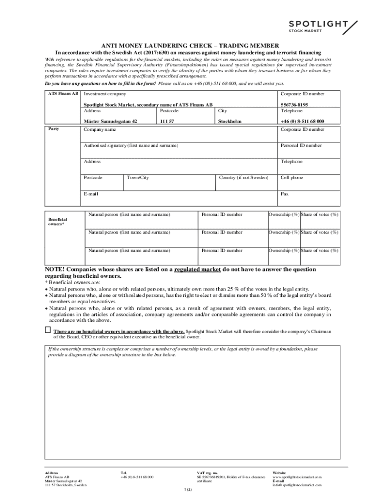 Fillable Online Anti Money Laundering Compliance Form Fax Email Print ...