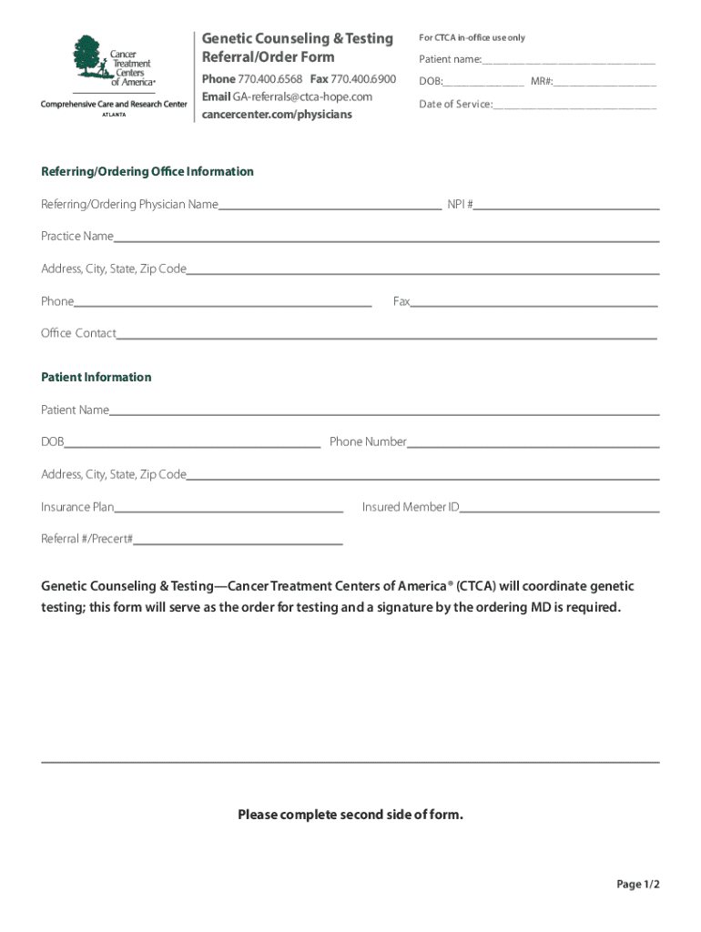 Fillable Online Genetic Counseling & Testing Referral Fax Email Print ...