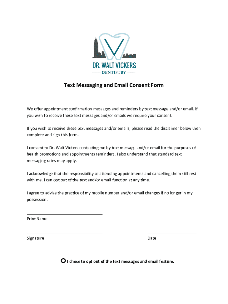 Fillable Online Text Messaging and Email Consent Fax Email Print ...