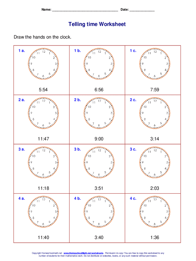 Fillable Online Telling Time Worksheet Fax Email Print - pdfFiller