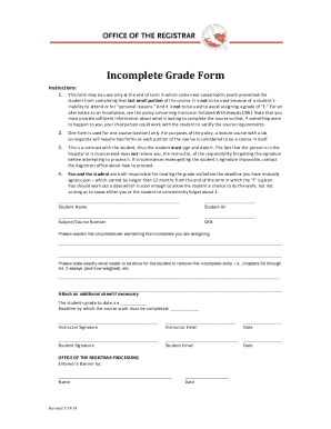 Fillable Online Incomplete Grade Assignment Fax Email Print - pdfFiller