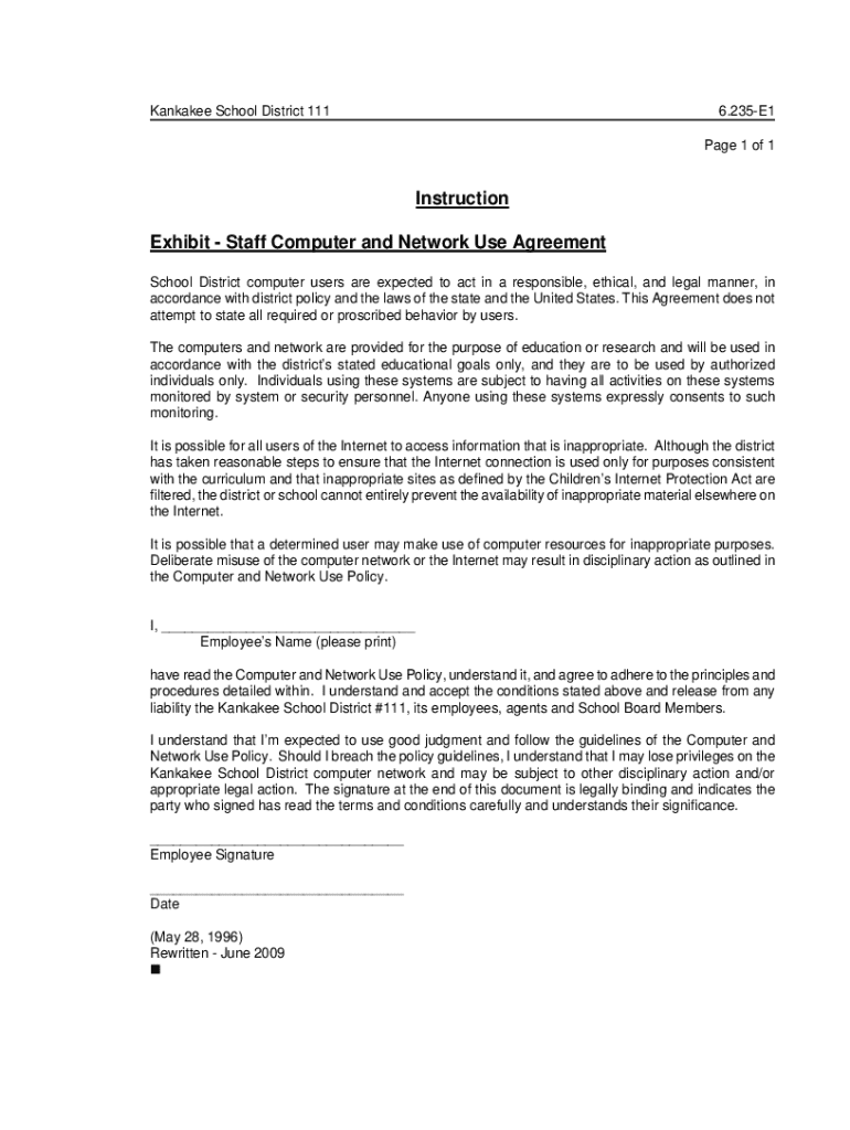 Fillable Online Exhibit - Staff Computer and Network Use Agreement Fax Email Print - pdfFiller