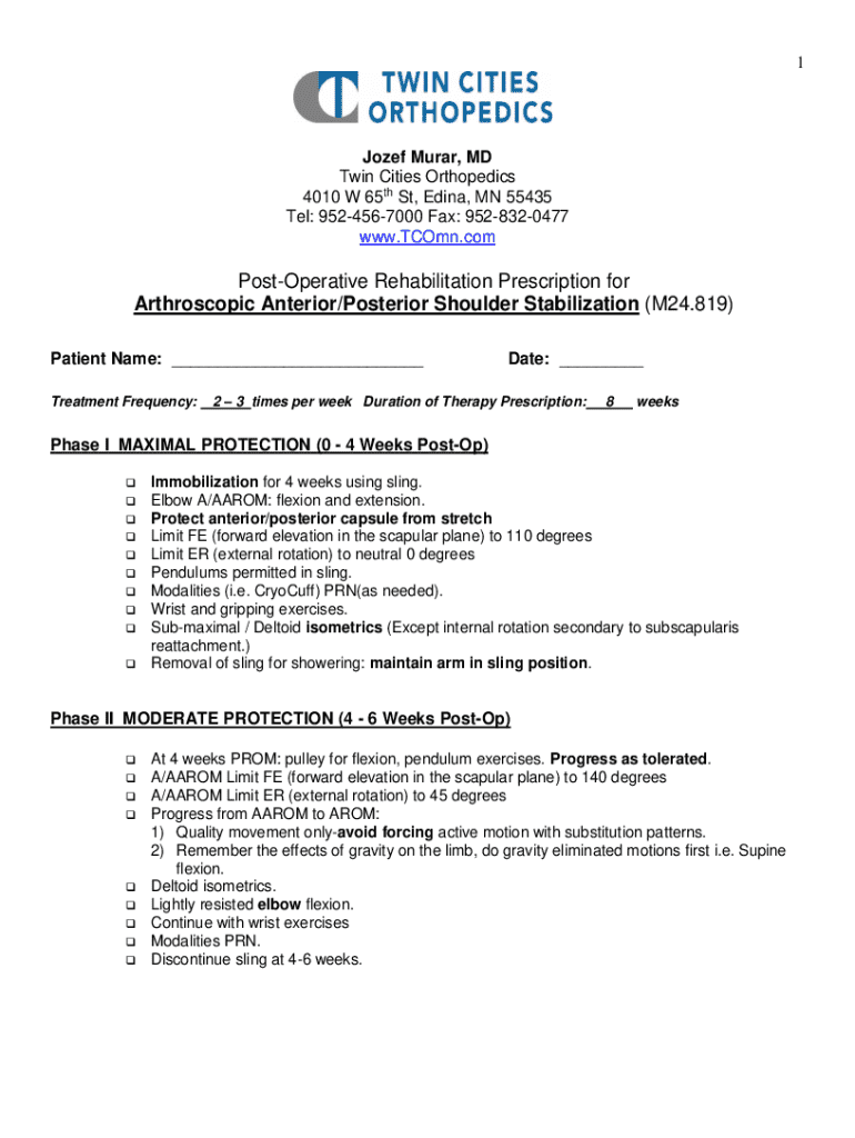 Fillable Online Anterior/Posterior Shoulder Stabilization PT Protocol Fax Email Print - pdfFiller