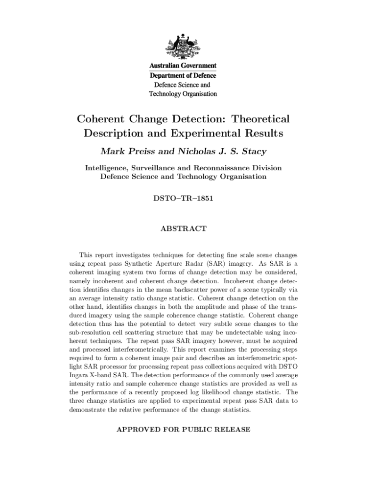 Fillable Online Coherent Change Detection. This report investigates ...