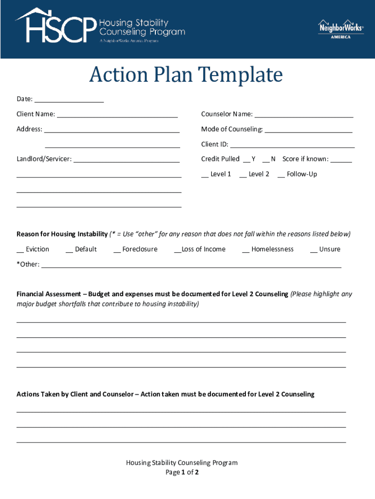 Fillable Online Housing Stability Counseling Action Plan Fax Email Print - pdfFiller
