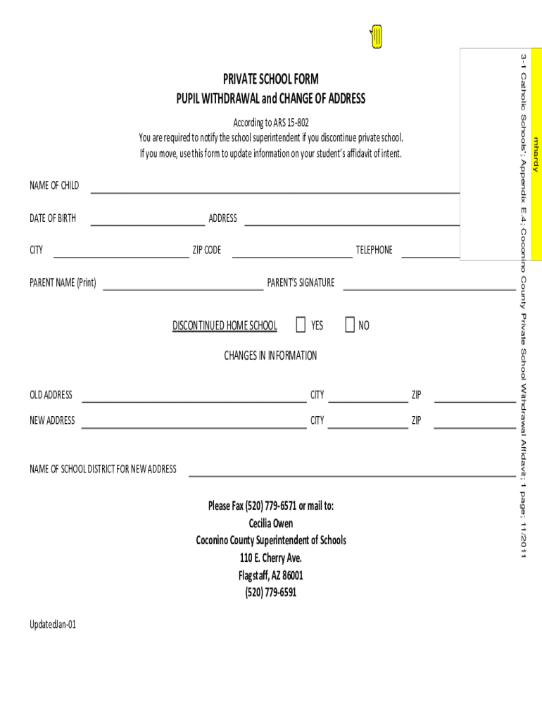 Fillable Online Private School Withdrawal and Address Update Form Fax ...