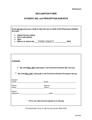 Fillable Online Student Sel and Perception Surveys Declination Fax ...