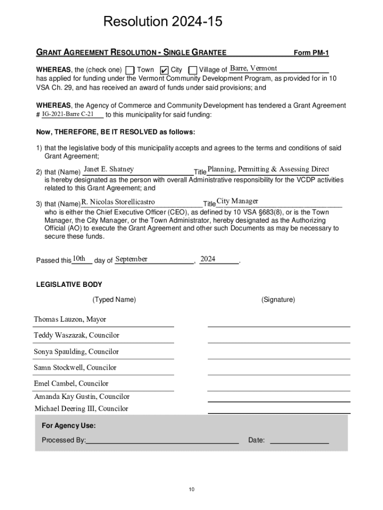 Fillable Online Resolution #2024-15 Council authorization via form PM-1 ...